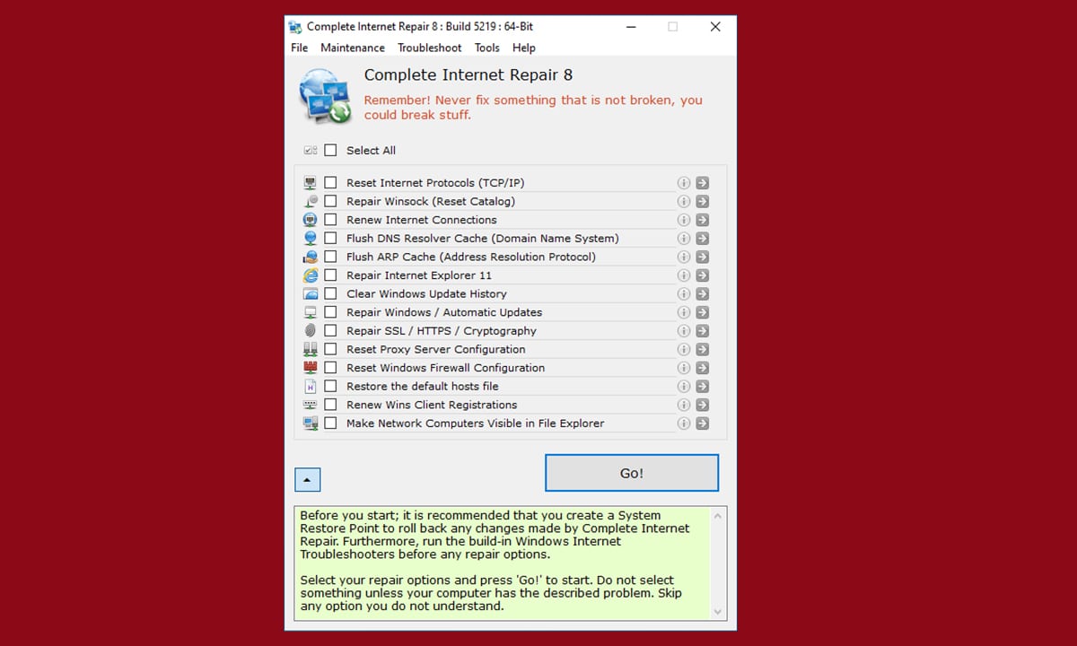 شرح برنامج Complete Internet Repair - shr7pc