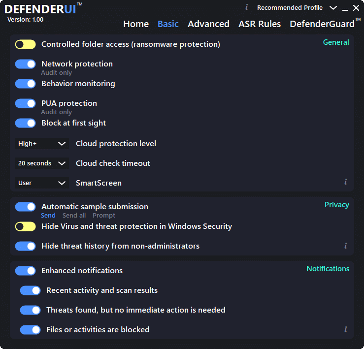 برنامج DefenderUI | لحماية الويندوز وإدارة Windows Defender - shr7pc